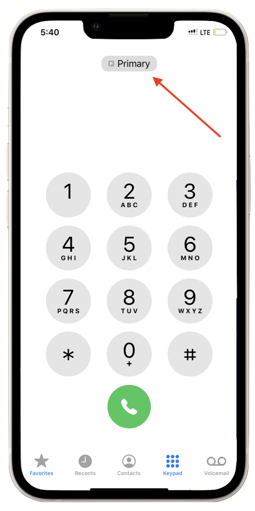 Placing a phone call with my secondary number